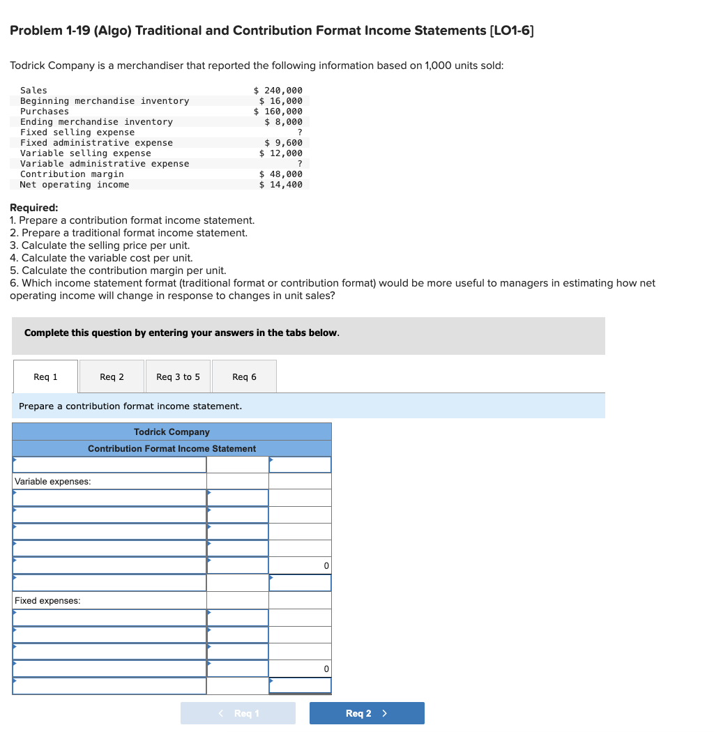Solved Problem 1-19 (Algo) ﻿Traditional and Contribution | Chegg.com