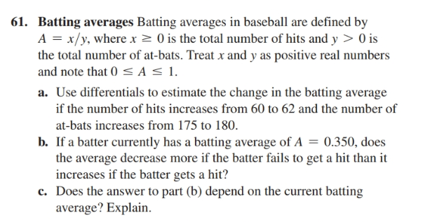 Solved 61. Batting averages Batting averages in baseball are | Chegg.com