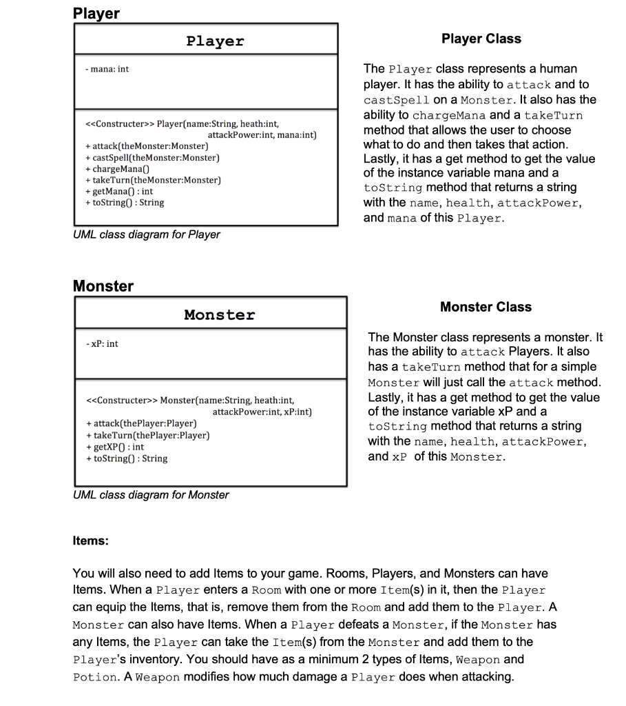 Homework 7: Adding Players, Monsters and Items | Chegg.com
