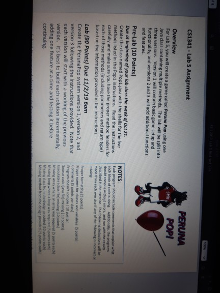 Solved CS1341 - Lab 5 Assignment PERUNA POP! SMU Overview | Chegg.com