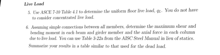 Live Load 5. Use ASCE 7-10 Table 4.1 to determine the | Chegg.com