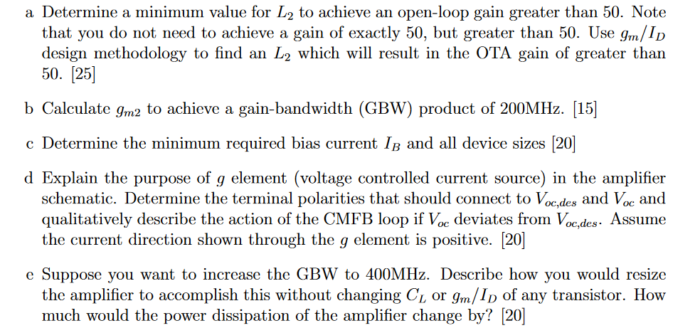 Q1. Consider the single stage OTA shown below. Given | Chegg.com