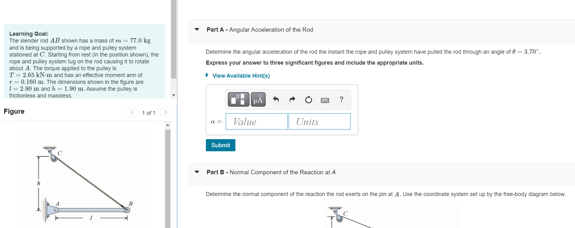 Solved Part A - Angular Acceleration of the Rod Learning | Chegg.com