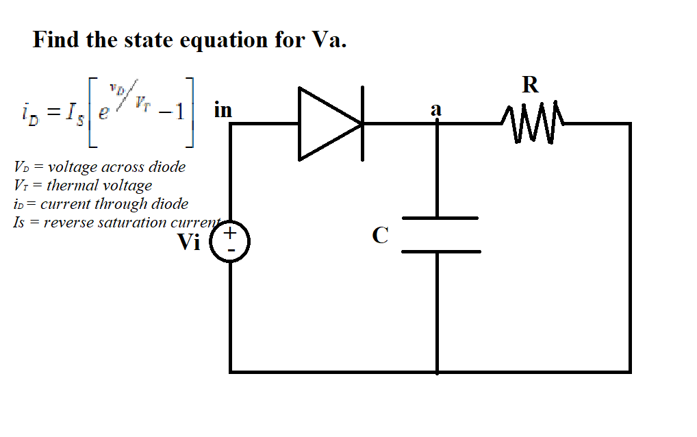 Solved Find the state equation for Va.iD=IS[evDVT-1]VD= | Chegg.com