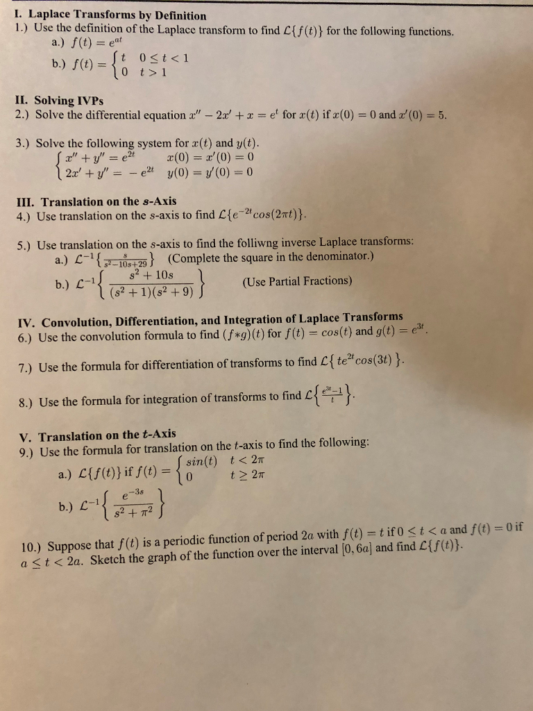 Solved I. Laplace Transforms by Definition 1.) Use the | Chegg.com