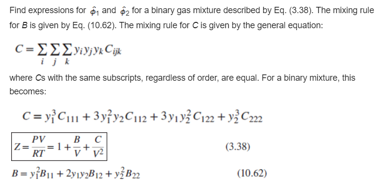 Find expressions for 1 and 2 for a binary gas mixture | Chegg.com
