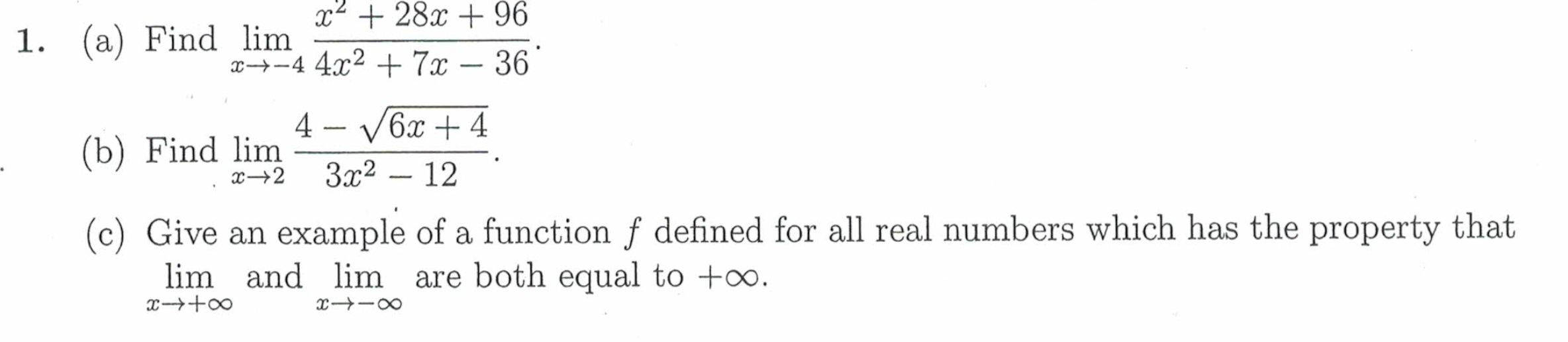 Solved 1. (a) Find \\( \\lim _{x \\rightarrow-4} | Chegg.com
