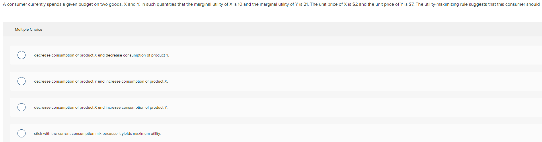 Solved Multiple Choicedecrease Consumption Of Product X ï And Chegg