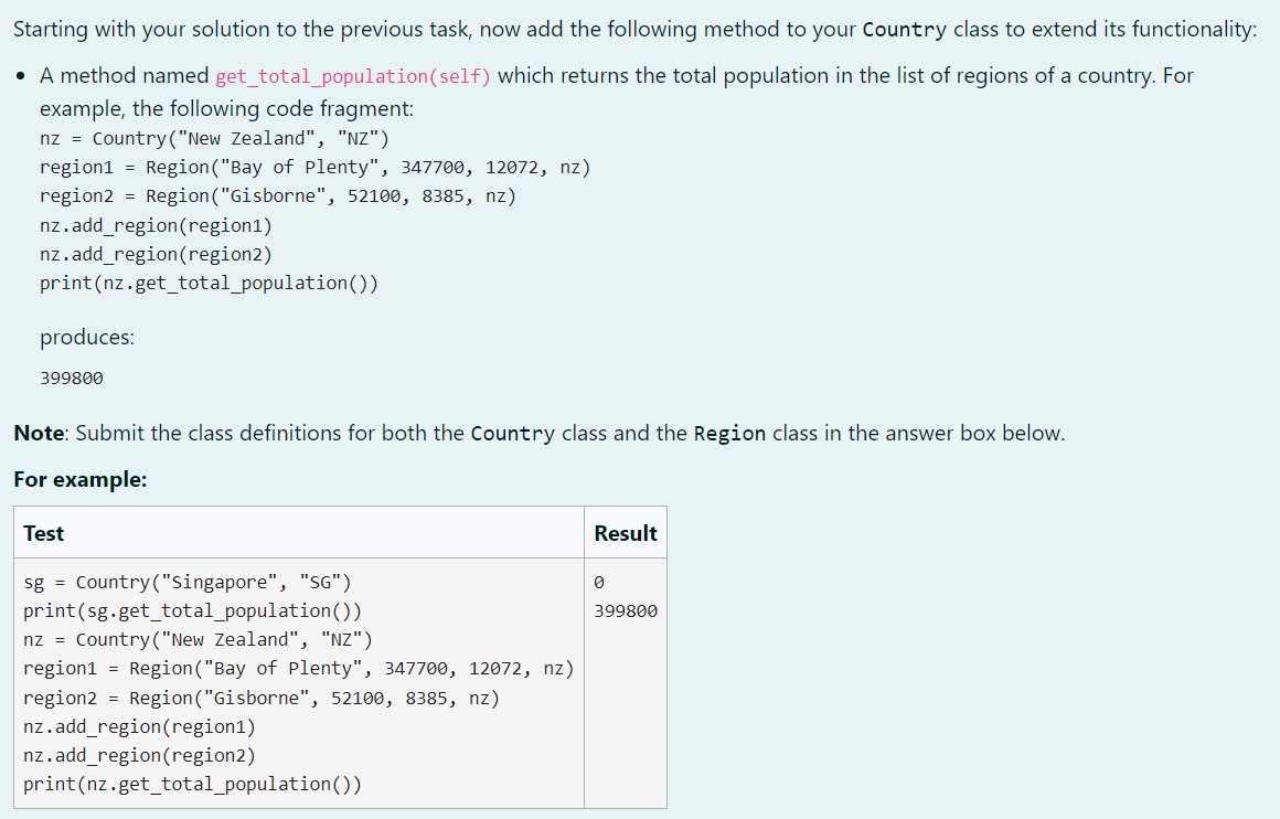 Solved The previous code is: class Country: def | Chegg.com
