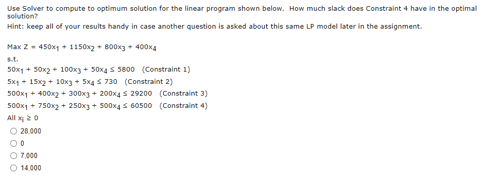 Solved Use Solver to compute to optimum solution for the | Chegg.com