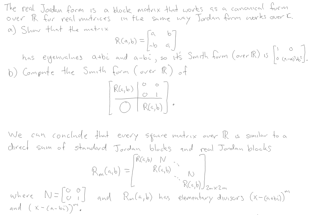 Solved b The real Jordan form is a block matrix that works | Chegg.com