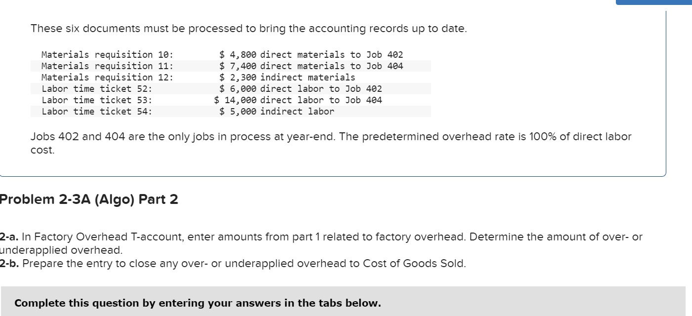 Solved Problem 2-3A (Algo) Computing and recording job | Chegg.com