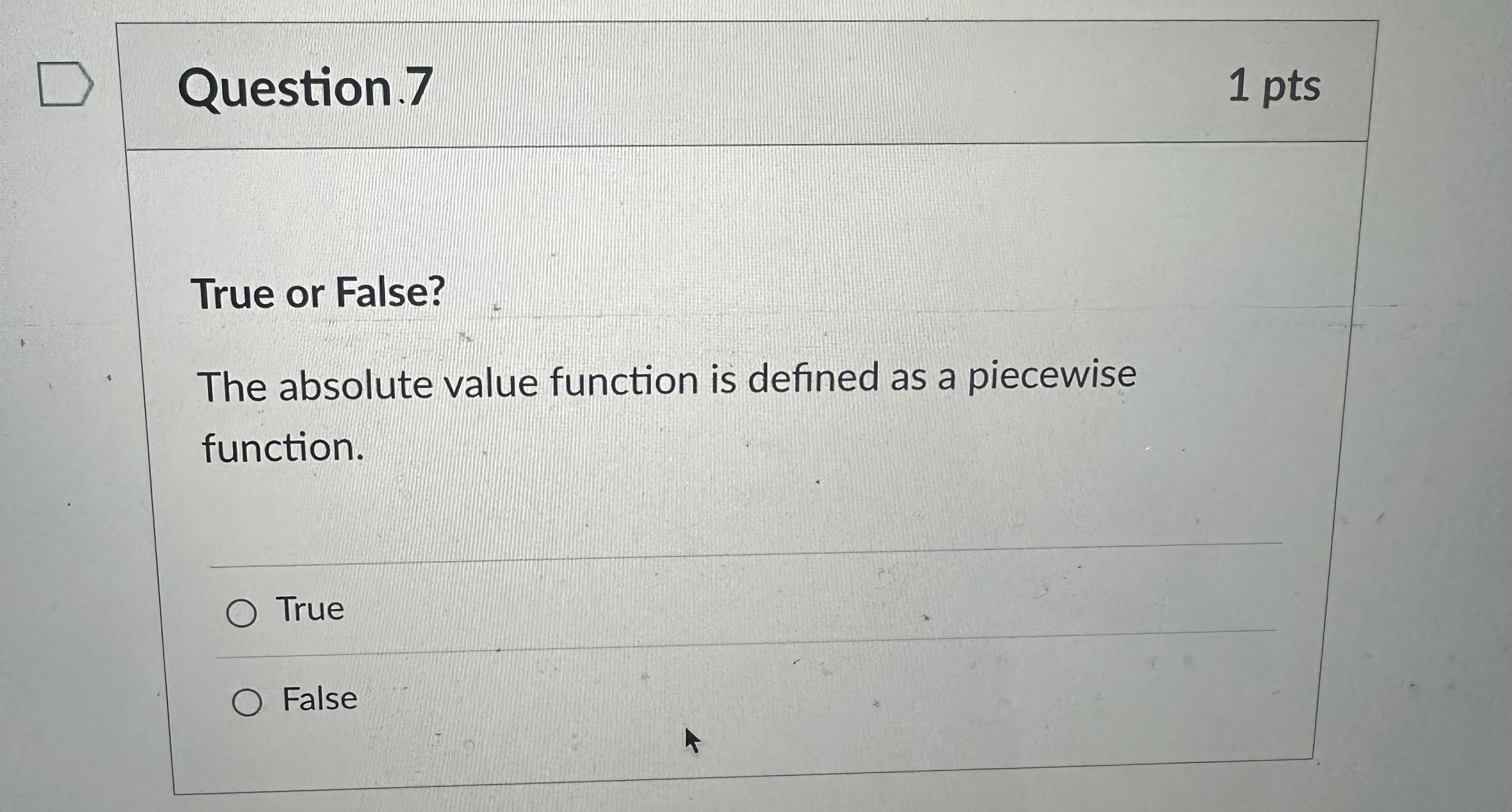 True or False? The absolute value function is defined | Chegg.com