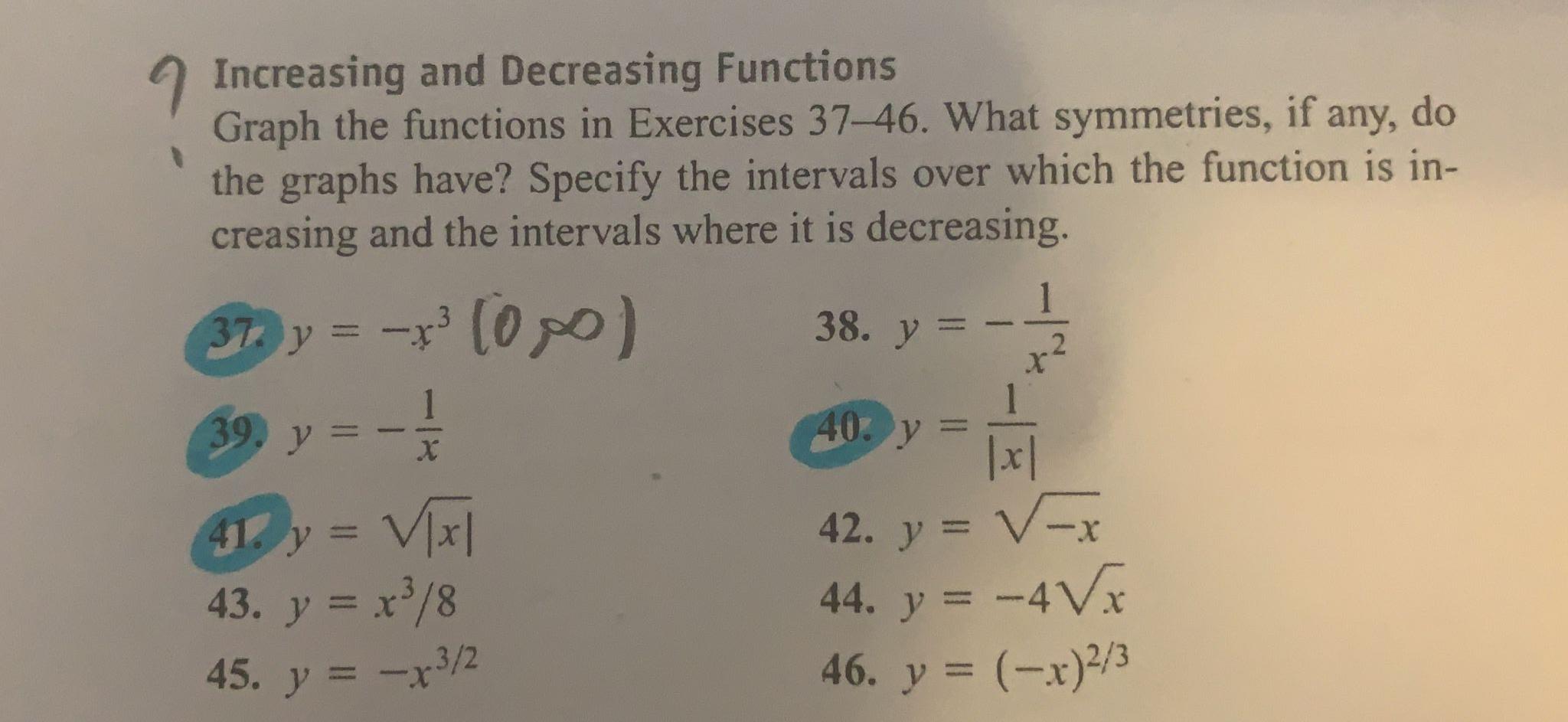 Solved 1 38. y = X Increasing and Decreasing Functions Graph | Chegg.com