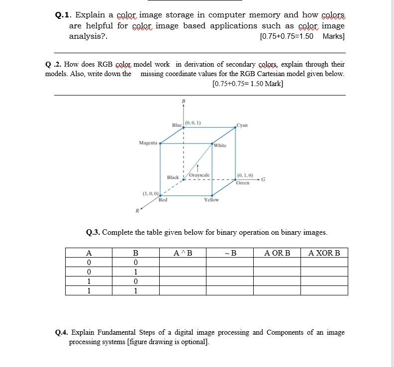 Solved Q.1. Explain a color image storage in computer memory | Chegg.com