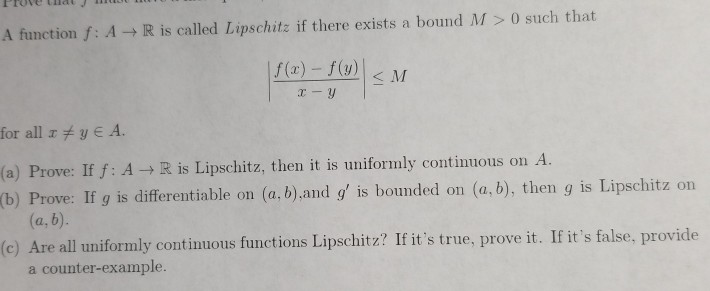 Solved A function f: A ? R is called Lipschitz if there | Chegg.com