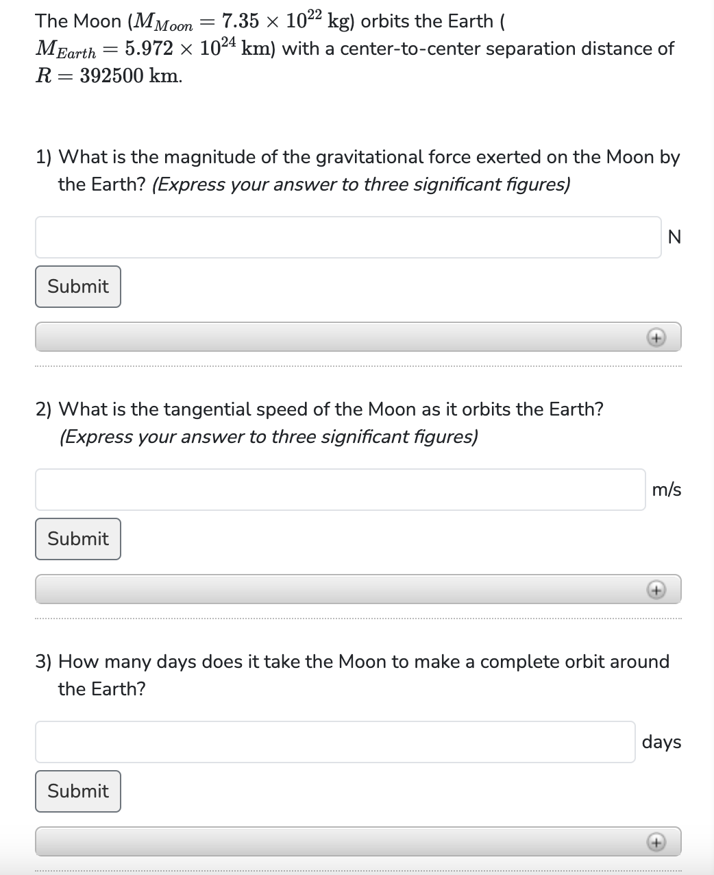 Solved The Moon (MMoon=7.35×1022 kg) orbits the Earth ( | Chegg.com
