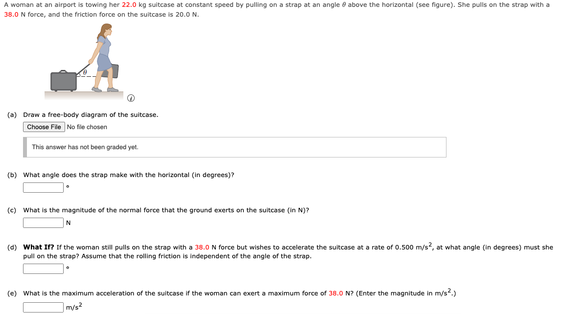 Solved A woman at an airport is towing her 22.0 kg suitcase | Chegg.com