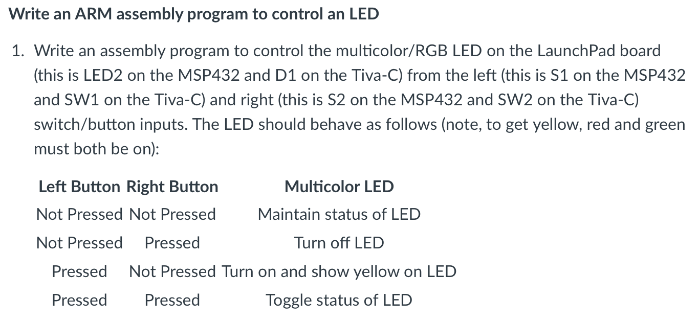 Solved Write an ARM assembly program to control an LED 1. | Chegg.com