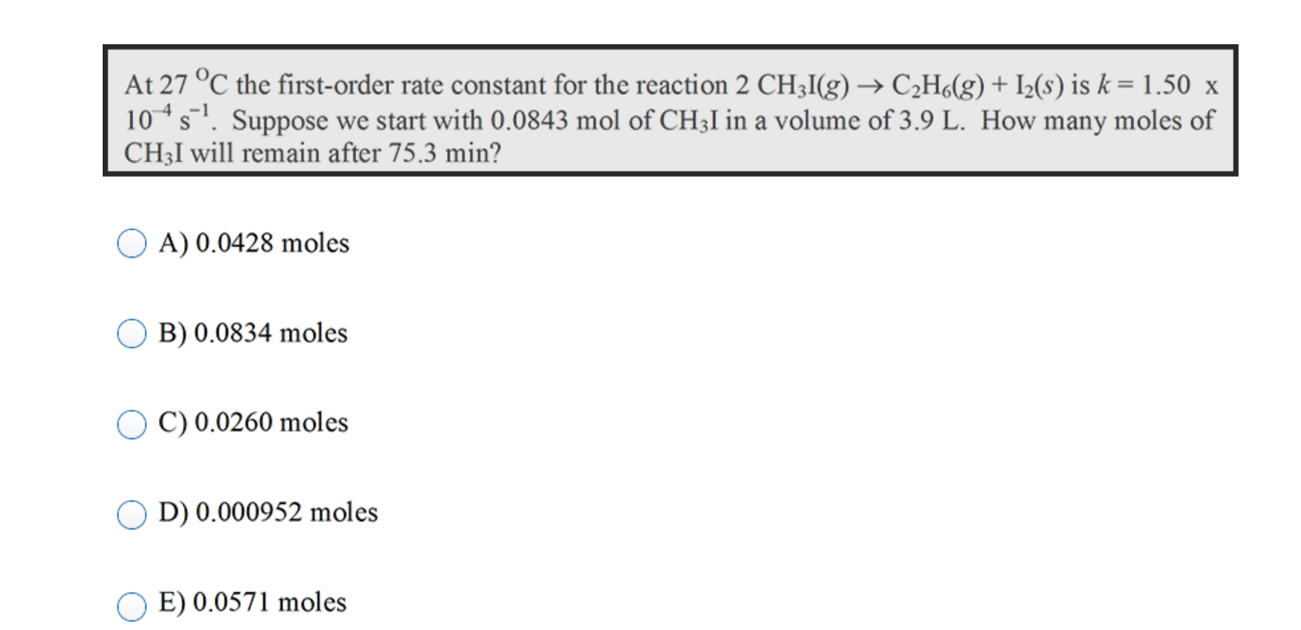 Solved At 27 °C the first-order rate constant for the | Chegg.com