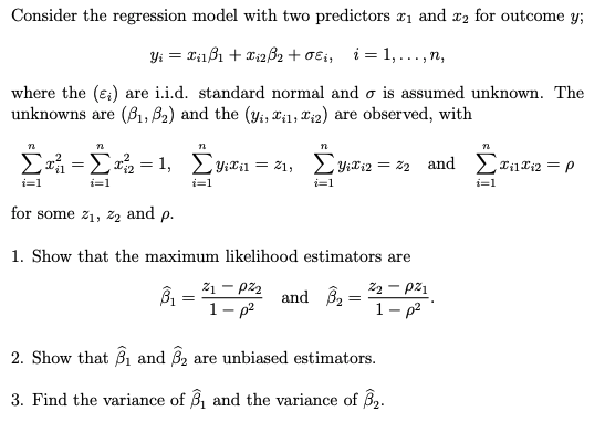 Consider the regression model with two predictors 21 | Chegg.com
