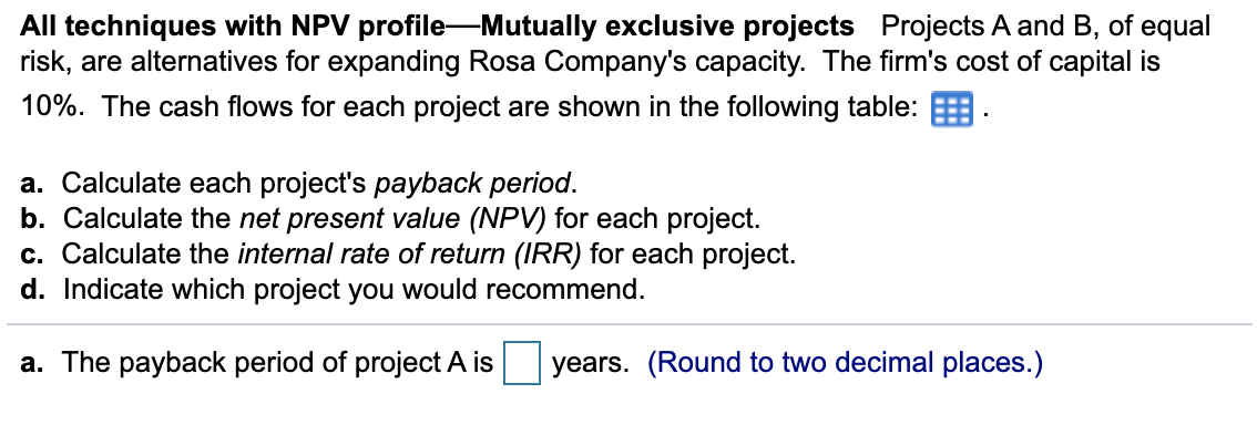 Solved All techniques with NPV profile Mutually exclusive | Chegg.com
