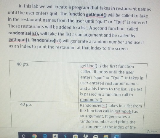 Solved Restaurant Randomizer In this lab we will | Chegg.com