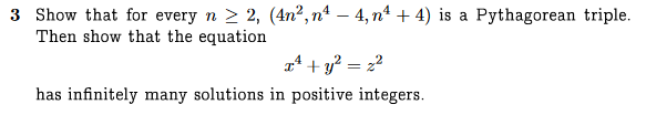 Solved Show that for every n≥2,(4n2,n4−4,n4+4) is a | Chegg.com