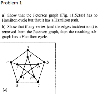 Problem 1a) ﻿Show that the Petersen graph [(a)] ﻿has | Chegg.com