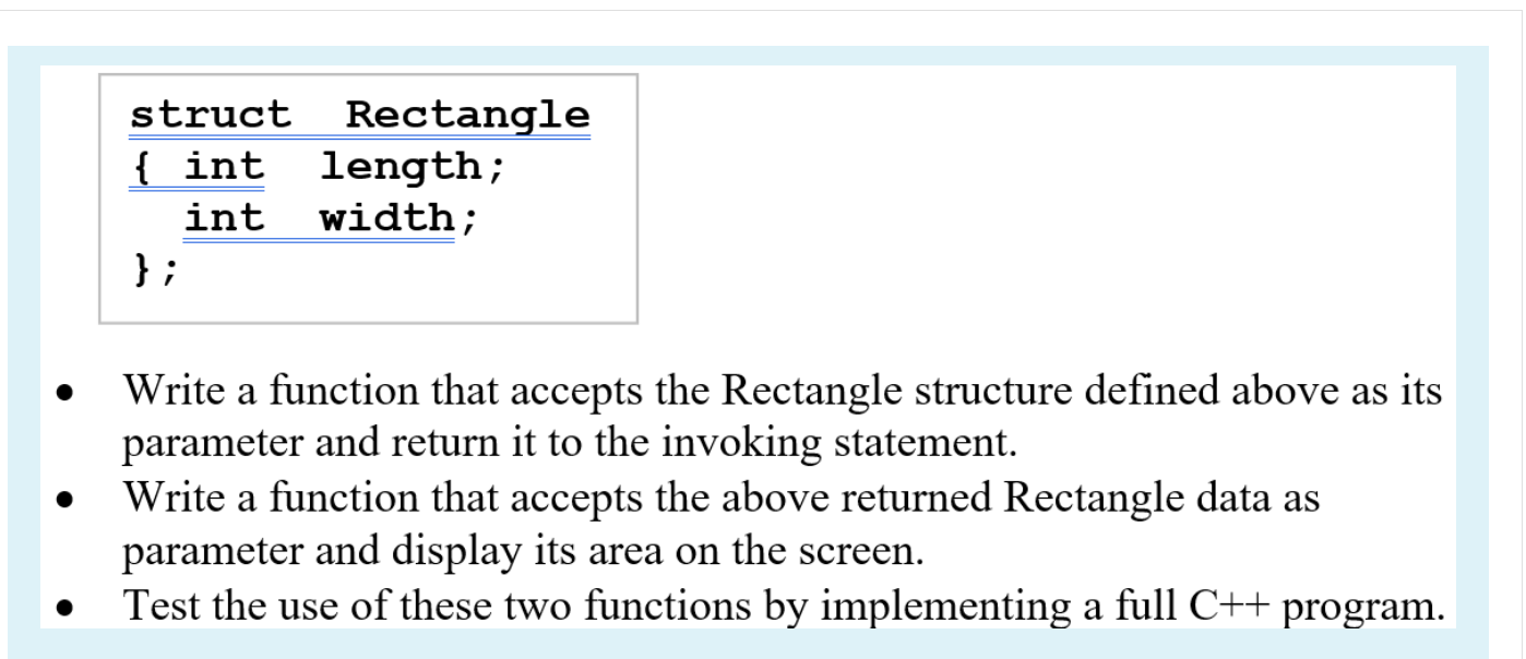 Solved Struct Rectangle { Int Length Int Width } Write A