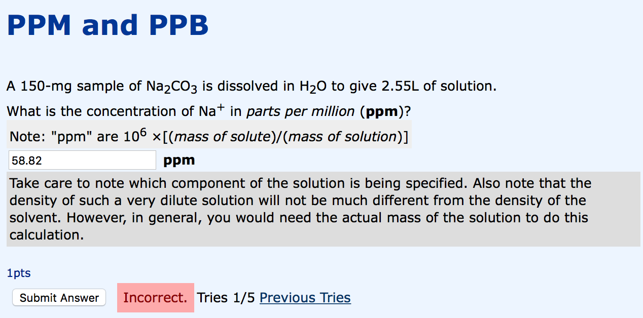 Solved PPM and PPB A 150-mg sample of Na2CO3 is dissolved in | Chegg.com