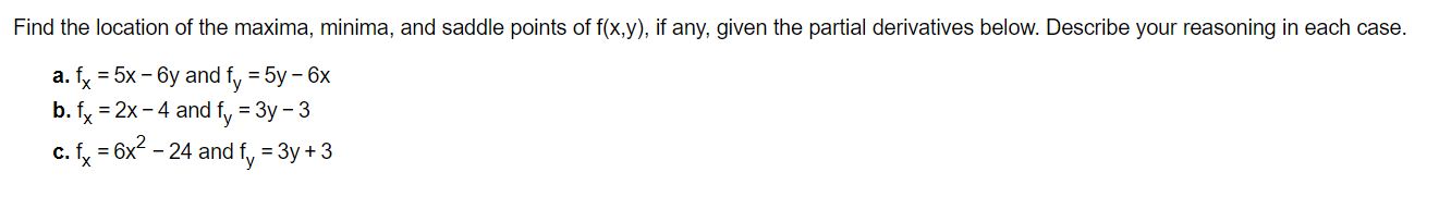 Solved Find the location of the maxima, minima, and saddle | Chegg.com
