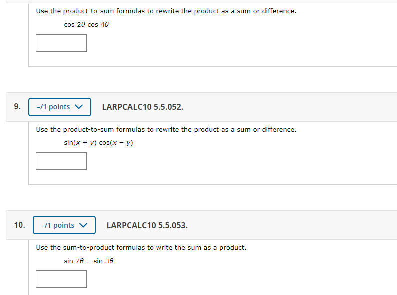 Solved Use the product-to-sum formulas to rewrite the | Chegg.com