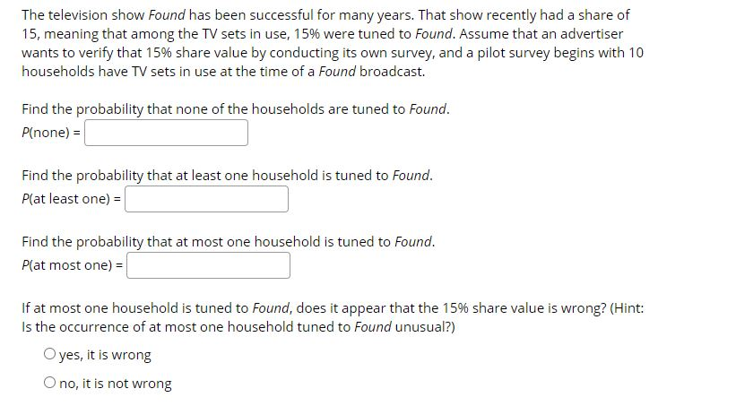 Solved The television show Found has been successful for | Chegg.com