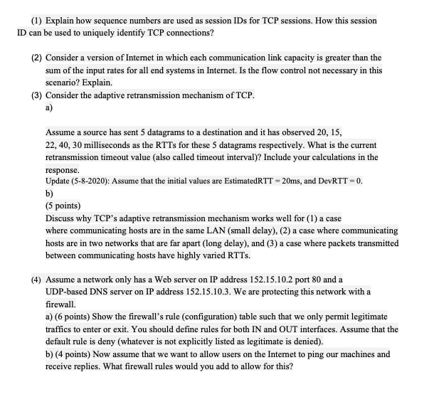 (1) Explain how sequence numbers are used as session | Chegg.com