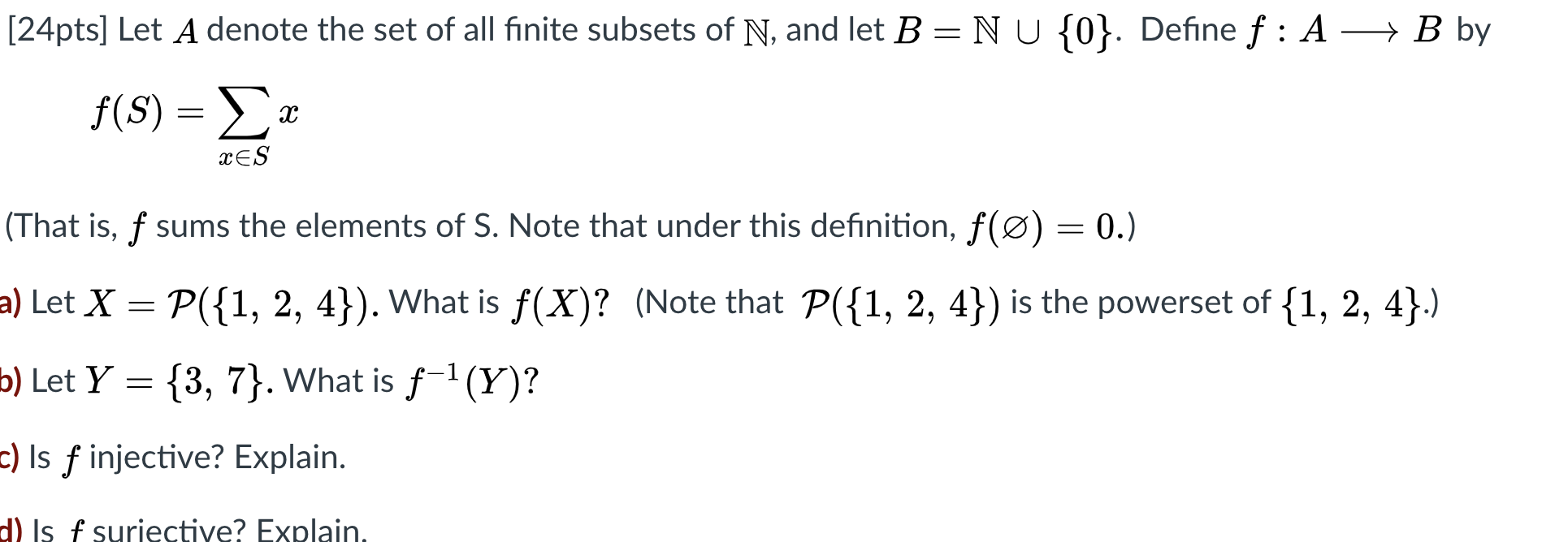 Solved [24pts] Let A denote the set of all finite subsets of | Chegg.com