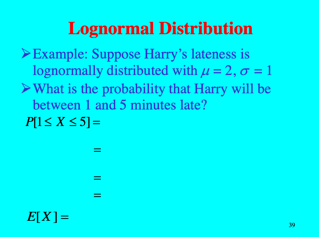 Solved Lognormal Distribution Example: Suppose Harry's | Chegg.com