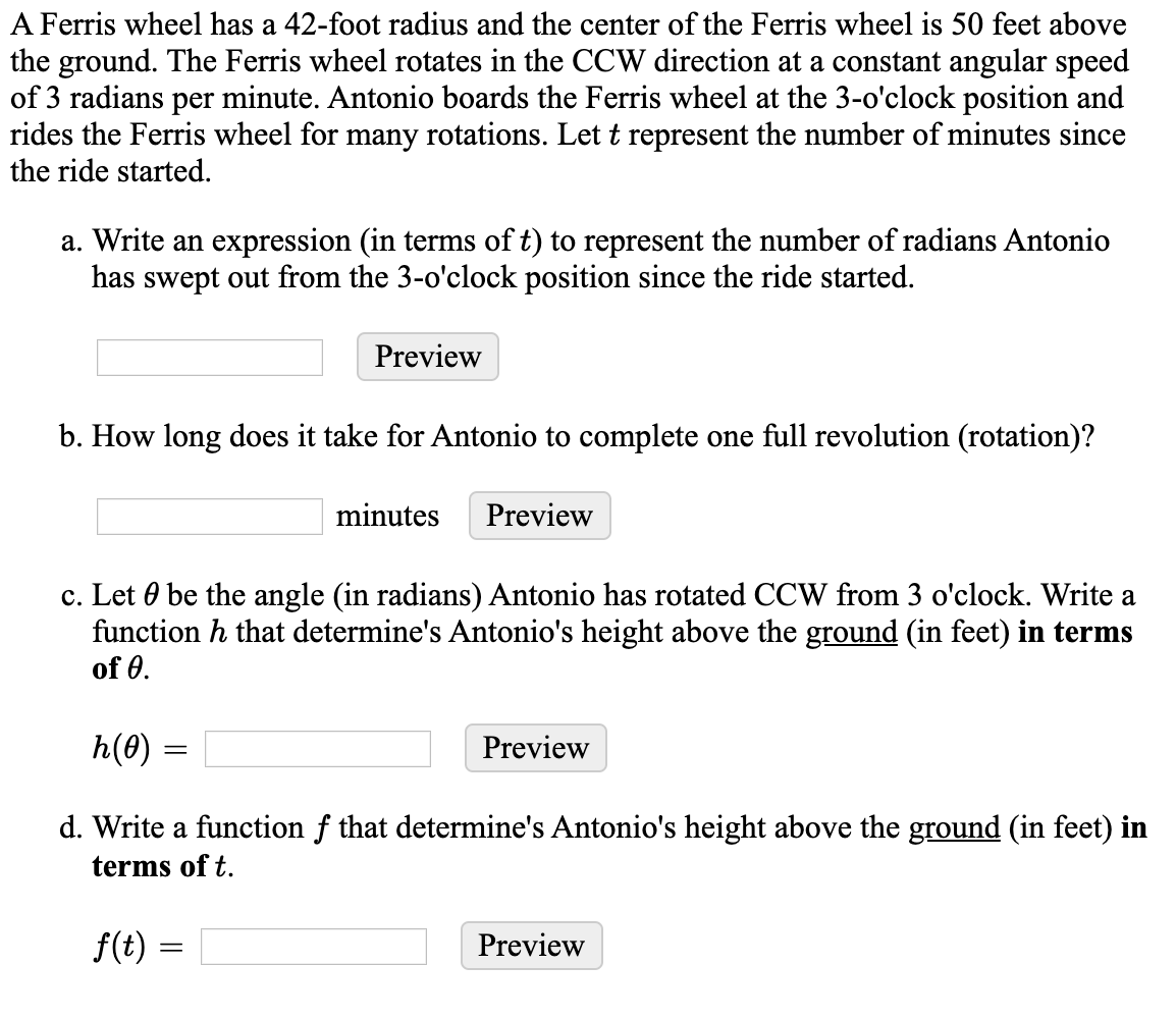 Solved A Ferris wheel has a 42-foot radius and the center of | Chegg.com