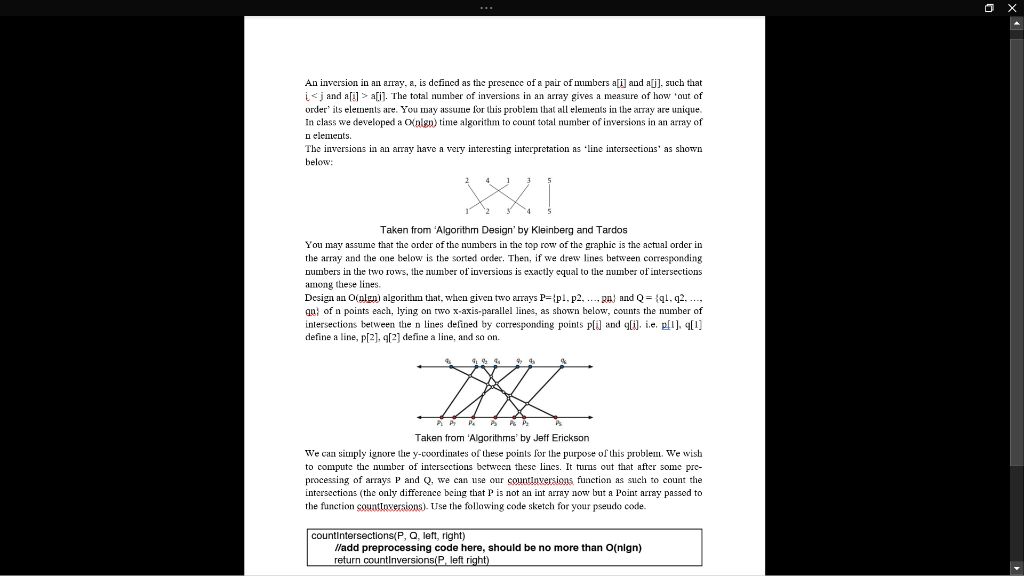 Solved An inversion in an array, a, is defined as the | Chegg.com