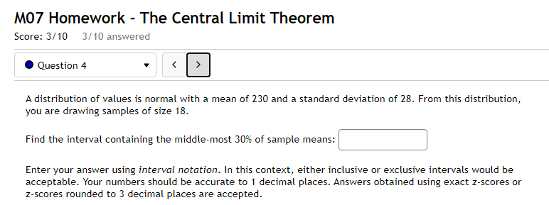 Solved MO7 Homework - The Central Limit Theorem Score: 3/10 | Chegg.com