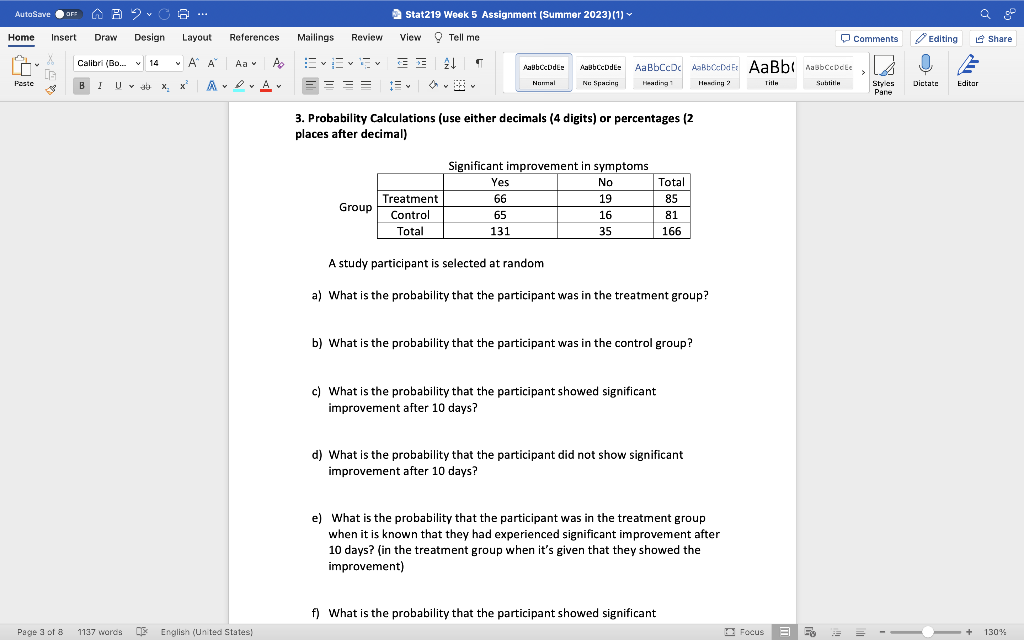 Solved 3. Probability Calculations (use either decimals (4 | Chegg.com