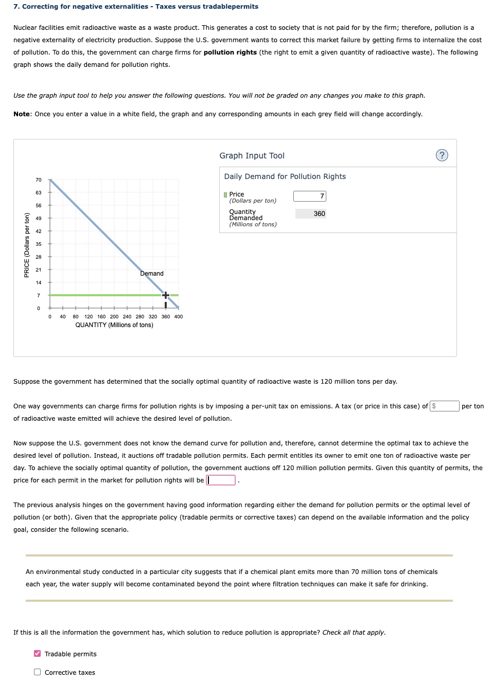 Solved 7. ﻿Correcting for negative externalities - ﻿Taxes | Chegg.com