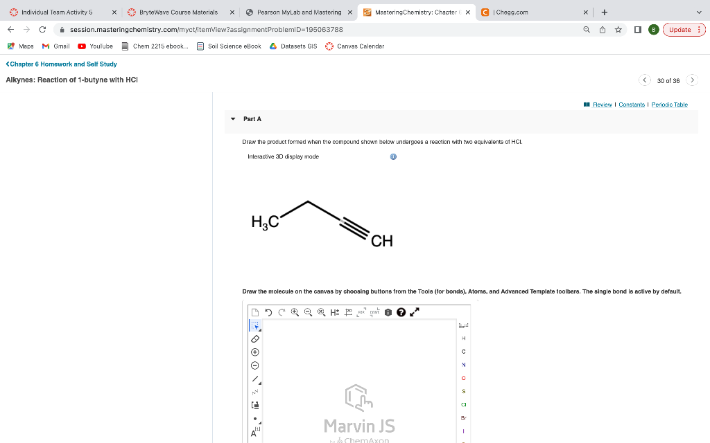 Solved Alkynes: Reaction of 1-butyne wlth HCl - Part A Drew | Chegg.com