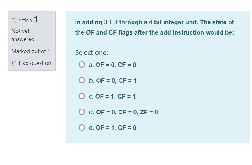 Solved Question 1 In adding 3 + 3 through a 4 bit integer | Chegg.com