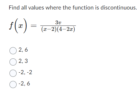 Solved Find all values where the function is discontinuous. | Chegg.com