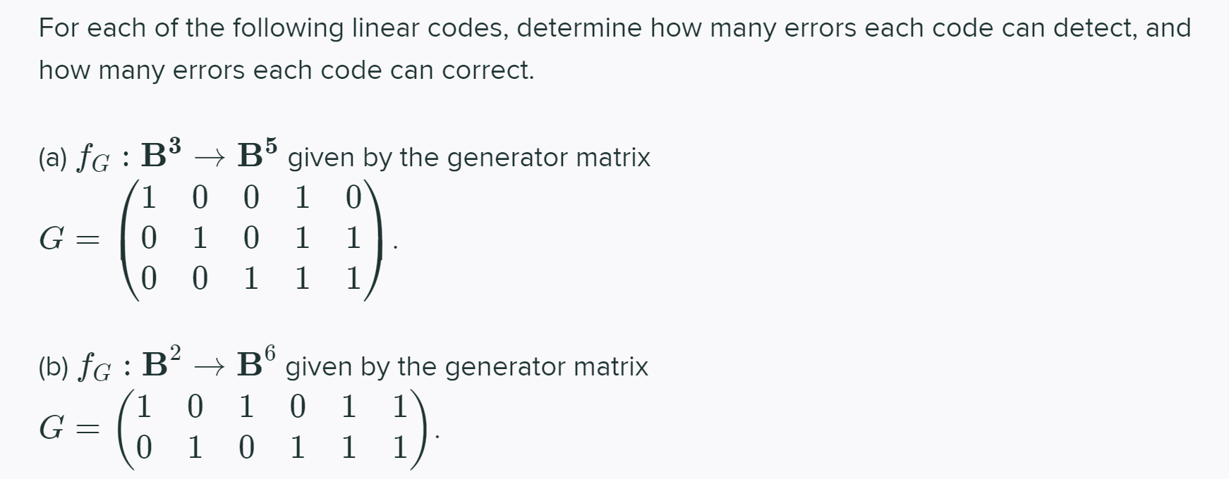 Solved For each of the following linear codes, determine how | Chegg.com