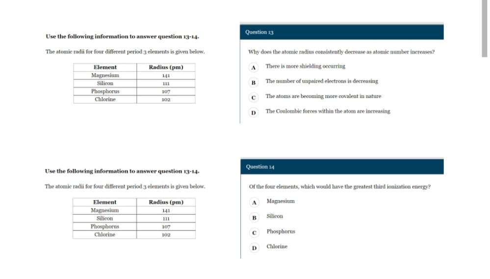 Solved Use the following information to answer question | Chegg.com