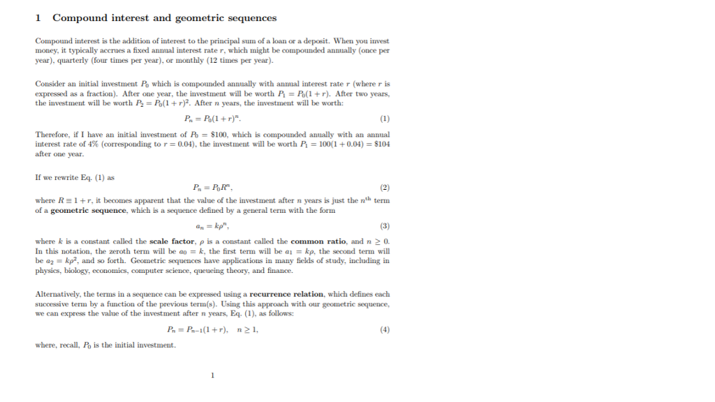 Solved 1 Compound interest and geometric sequences Compound | Chegg.com