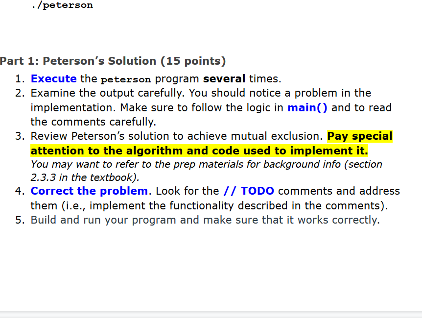 ./peterson Part 1: Peterson's Solution (15 points) 1. | Chegg.com