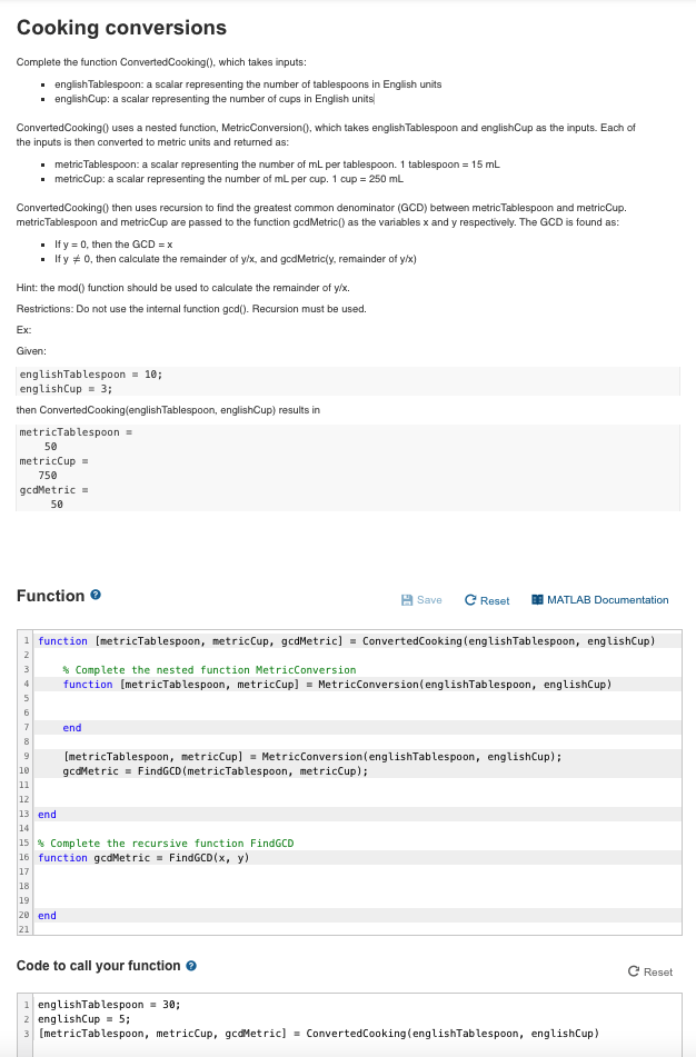 Cooking conversions Complete the function Converted | Chegg.com